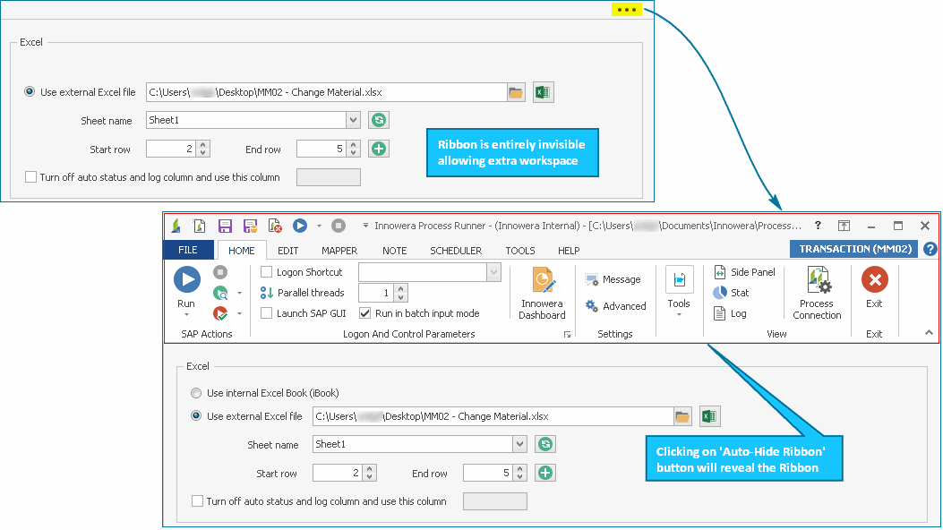 Getting started with Process Runner > Process Runner - Quick Start Guide > Ribbon & Quick Access ...