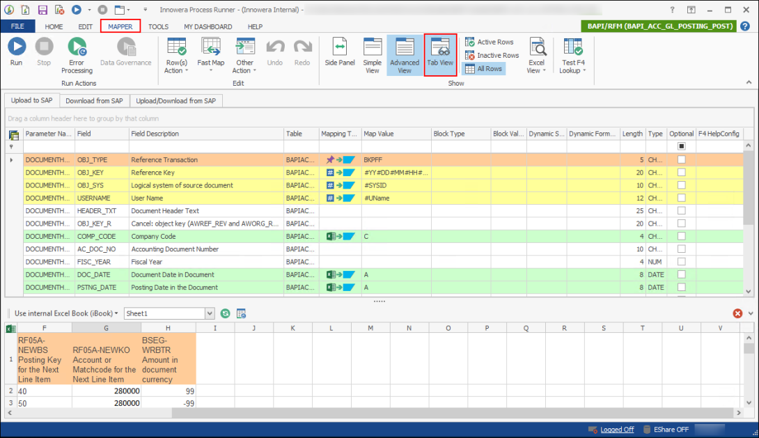 Tab View for BAPI/RFM | Process Runner