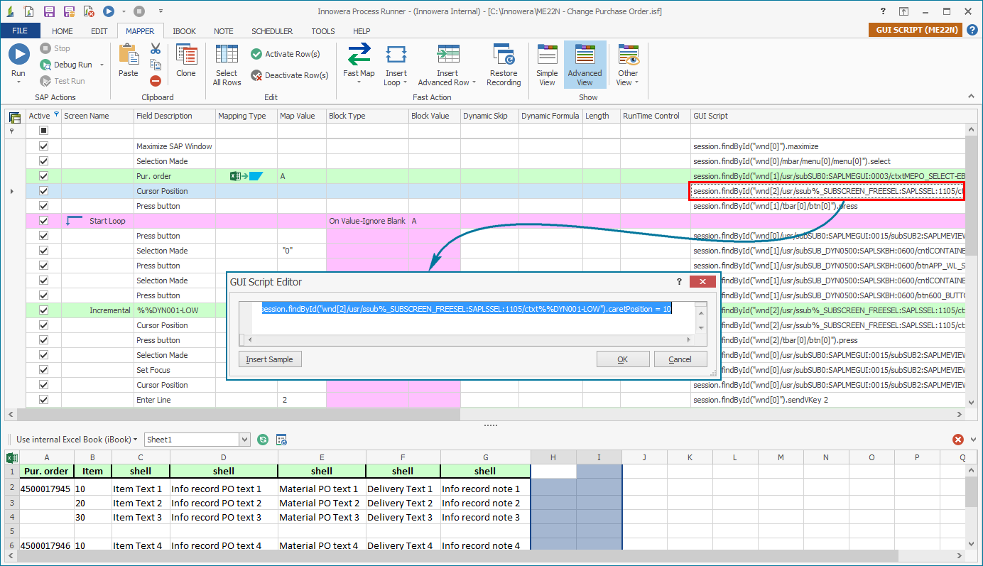Convert a field to an Excel mappable field in GUI Scripting | Process Runner