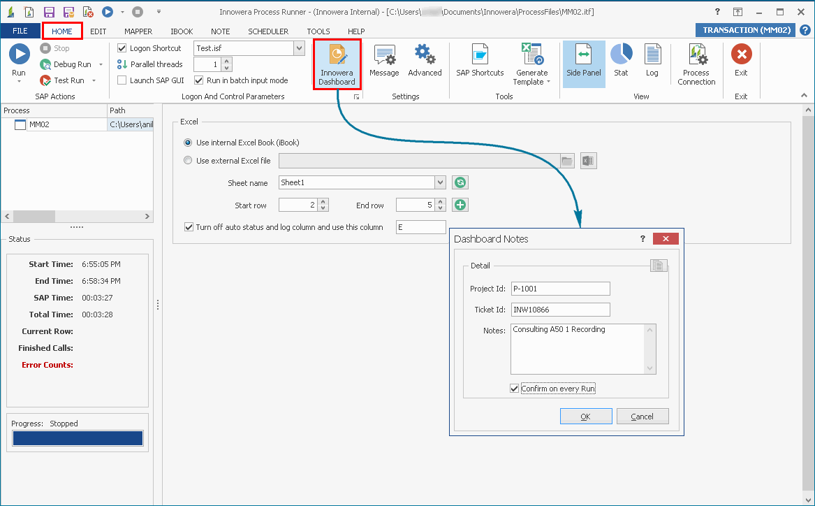 Getting started with Process Runner > Understanding Individual Ribbon Tabs > Home > Logon and ...