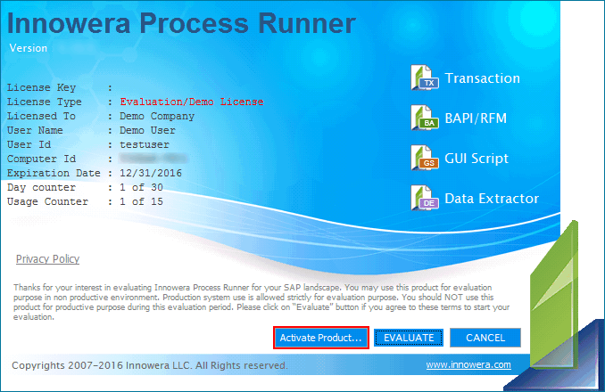 License Management > How to Activate Process Runner License